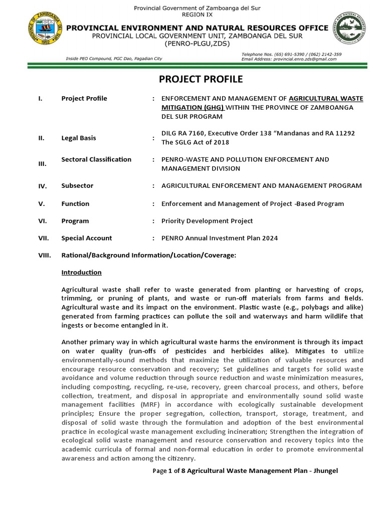 Manipis 2024 Agriculturalwastemgt Project Profile | PDF | Waste Management | Waste
