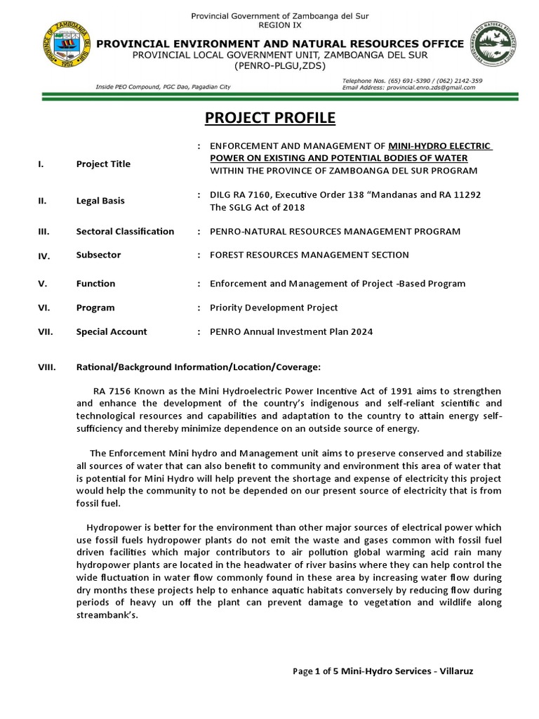 Villaluz 2024 Mini Hydro Project Profile | PDF | Hydroelectricity | Water