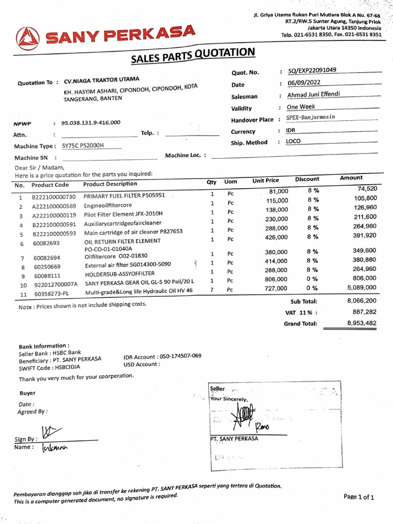 Nota Sany Perkasa | PDF