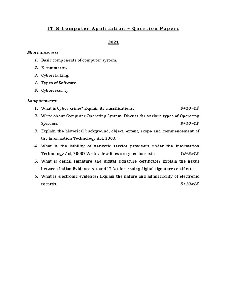 IT and Computer Application - Question Papers | PDF | Cyberspace | E Commerce
