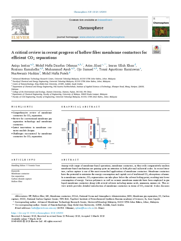 A Critical Review in Recent Progress of Hollow Fiber Membrane Contactors For Efficient CO2 ...