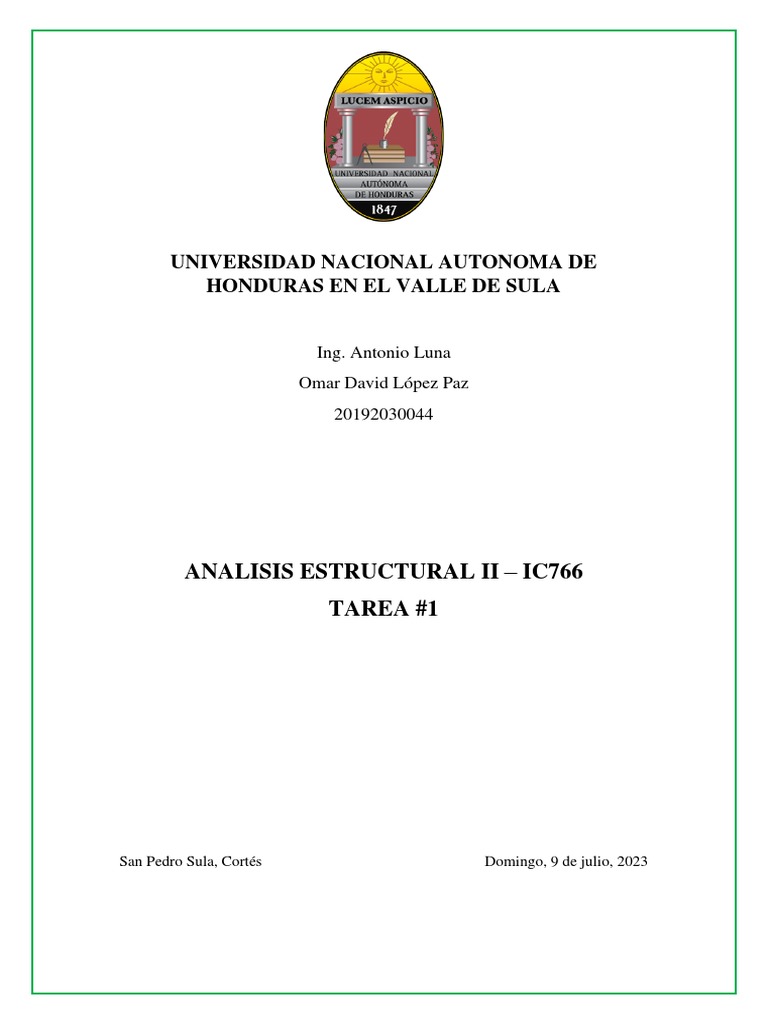 Tarea #1 - OmarLopezz - 20192030044 - 2P | PDF | Ingeniería estructural | Ingeniero civil
