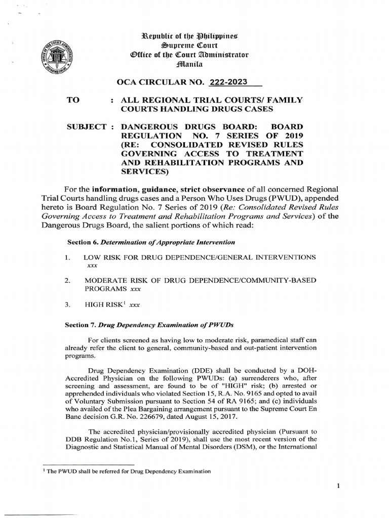 OCA Circular No. 222-2023 | PDF | Drug Rehabilitation | Mental Disorder