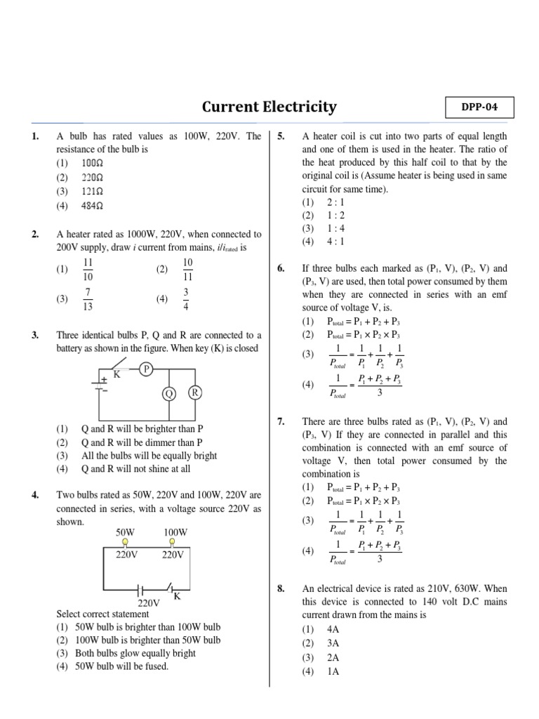 Current Electricity - DPP 04 (Of Lec 06) | PDF | Series And Parallel Circuits | Materials Science