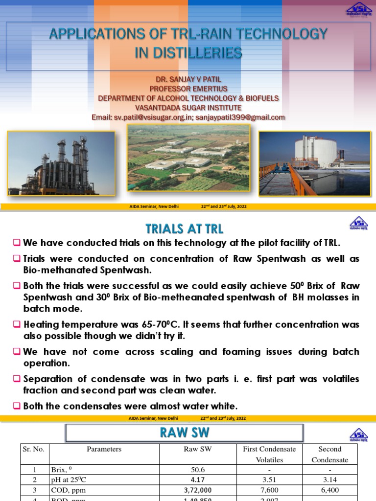 AIDA Seminar-Applications of TRL-RAIN Technology in Distillery Industry-2022 | PDF | Chemistry ...