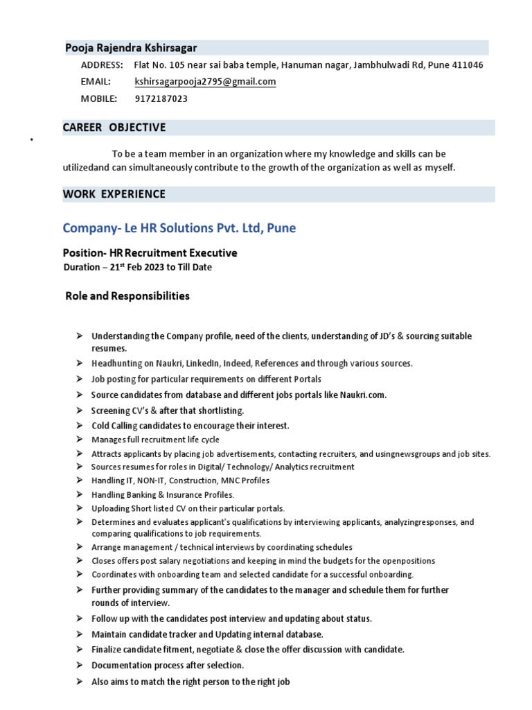 Pooja 2023 CV | PDF | Recruitment | Résumé