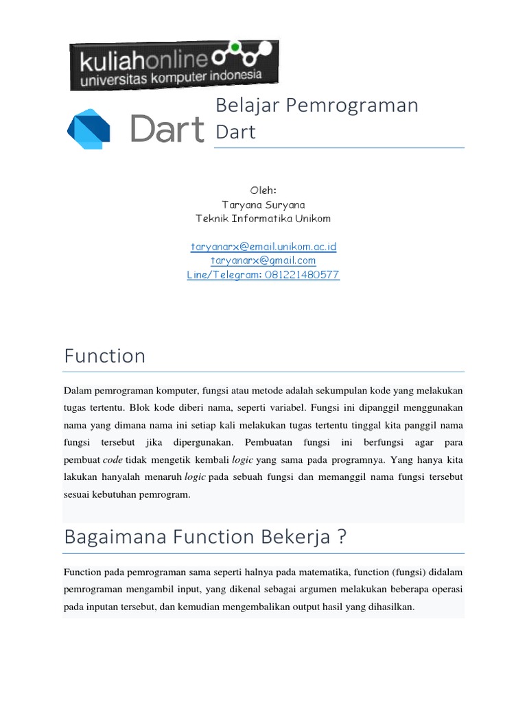 Fungsi Dalam Bahasa Pemrograman Dart | PDF