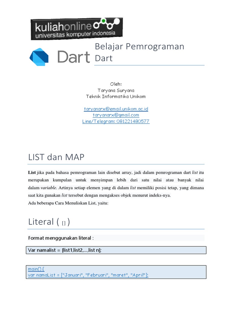 List Atau Array Dan Map Dalam Dart (Revisi) | PDF