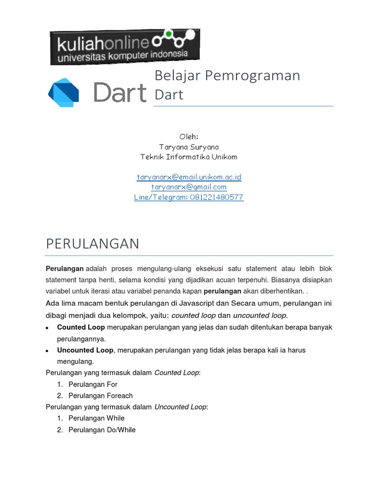 Perulangan Dalam Bahasa Pemrograman Dart | PDF