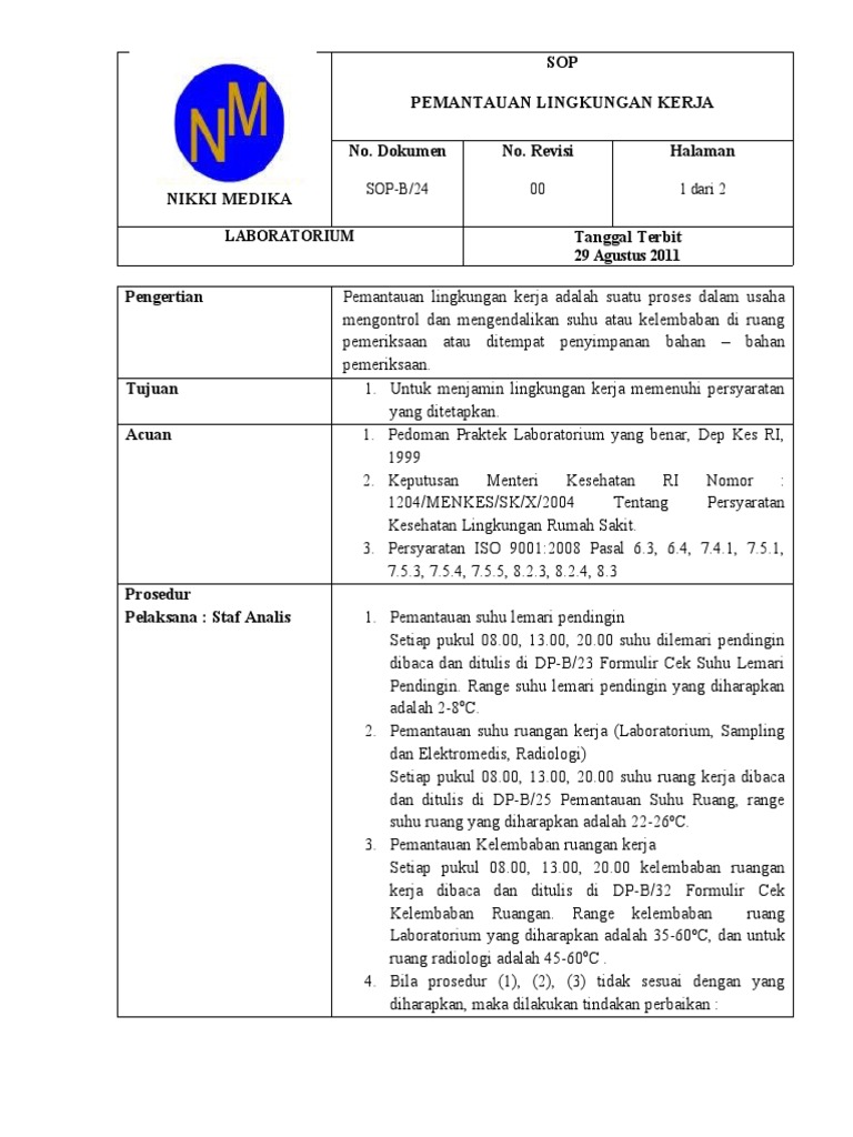 SOP-B.24 Pemantauan Lingkungan Kerja | PDF