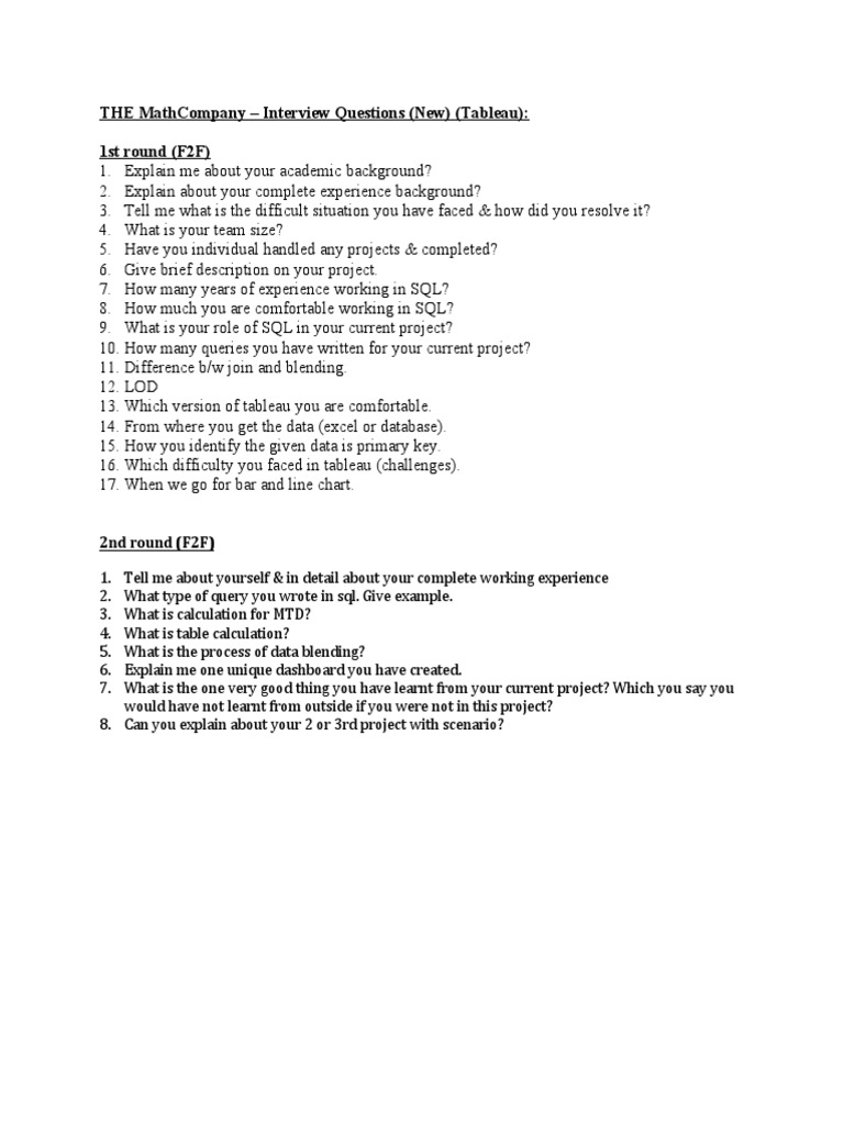 THE MathCompany - Interview Questions (New) (Tableau) | PDF