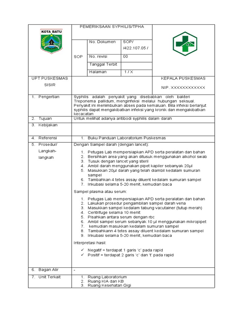 SOP Pemeriksaan Syphilis/TPHA | PDF