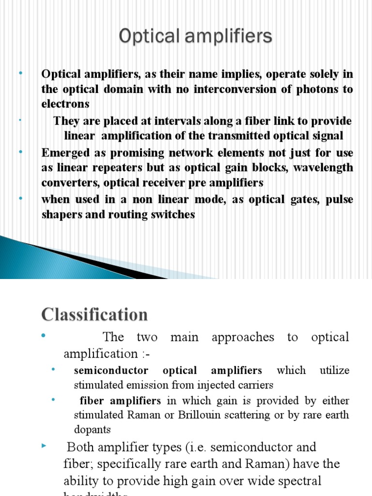 Optical Amplifiers | PDF | Radiation | Information And Communications Technology