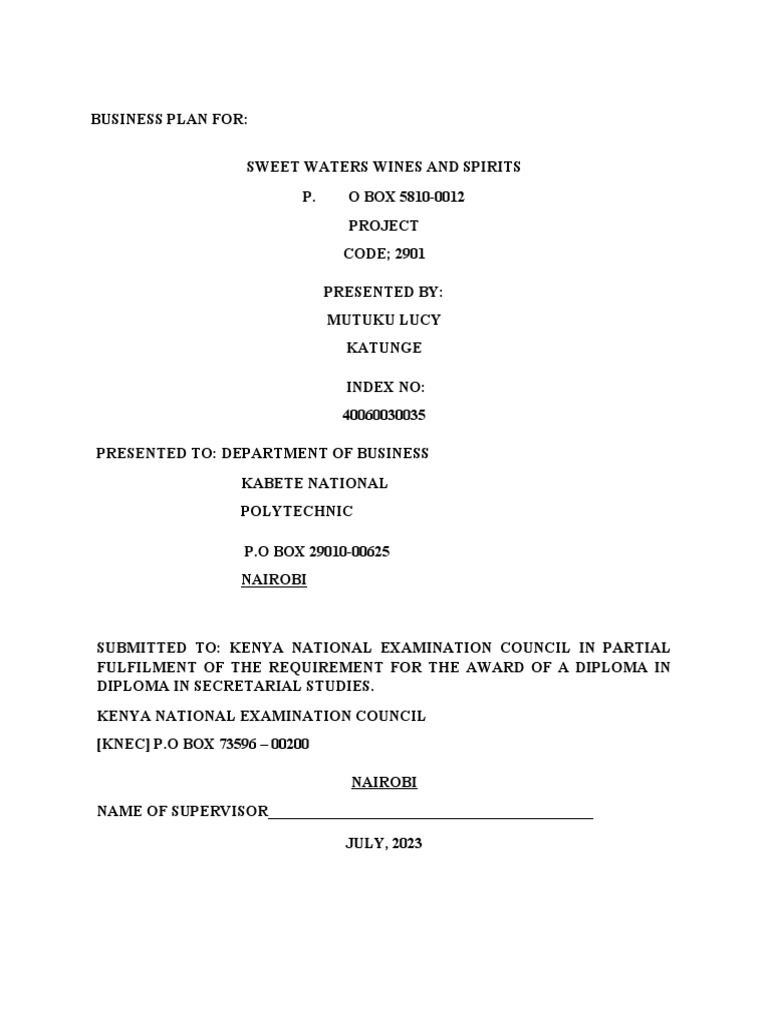 Sweet Waters Wines and Spirits Plan | PDF | Financial Economics | Economies