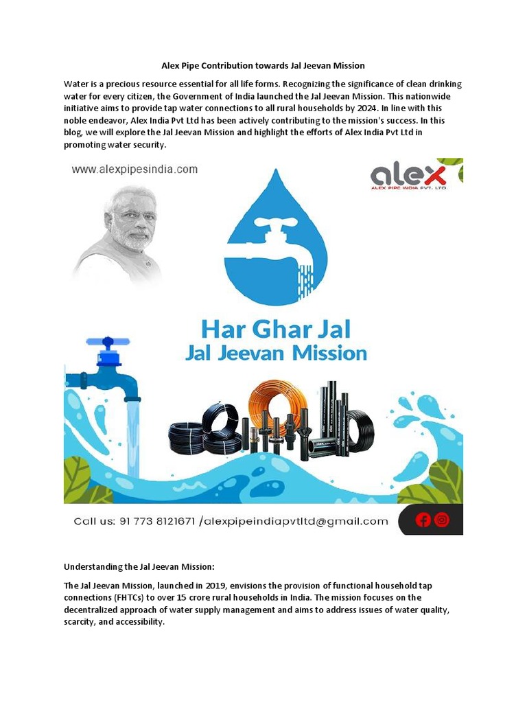 Alex India's Role in Jal Jeevan Mission | PDF | Drinking Water | Water
