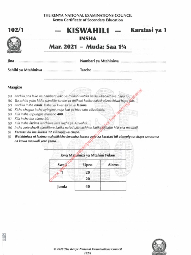 2020-KCSE-Kiswahili-Paper-1 | PDF
