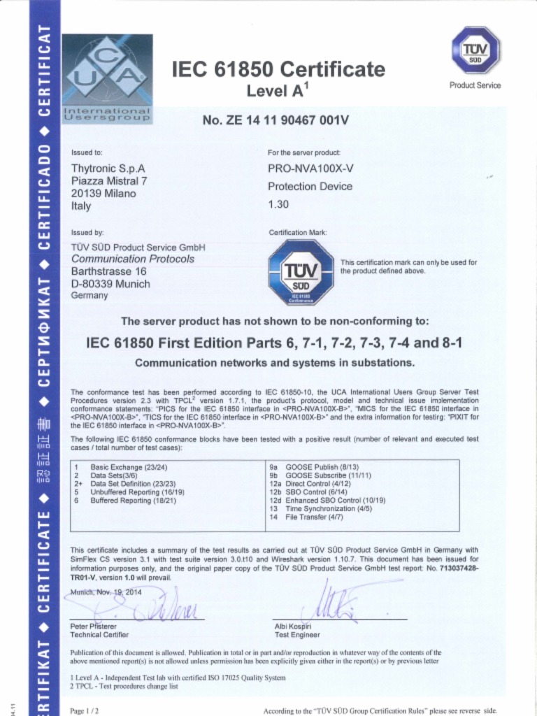 14 Ze 14-11-90467 001 v Thytronic Pro Nva 100 x v Iec 61850 Ed1 Server Certificate 1b0f9cb3ec | PDF
