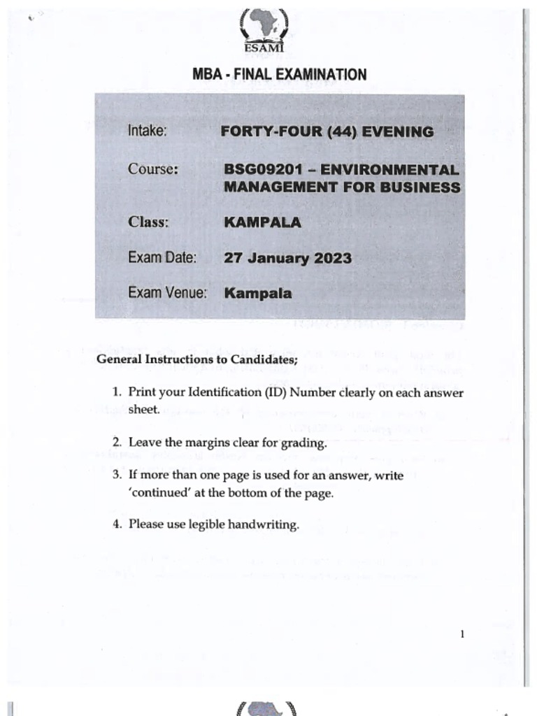 Environmental Management Past Papers | PDF