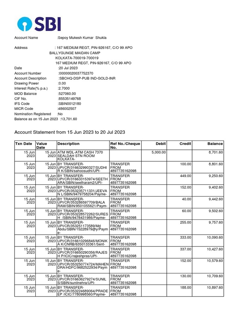 Account Statemnet | PDF | Debits And Credits | Payments