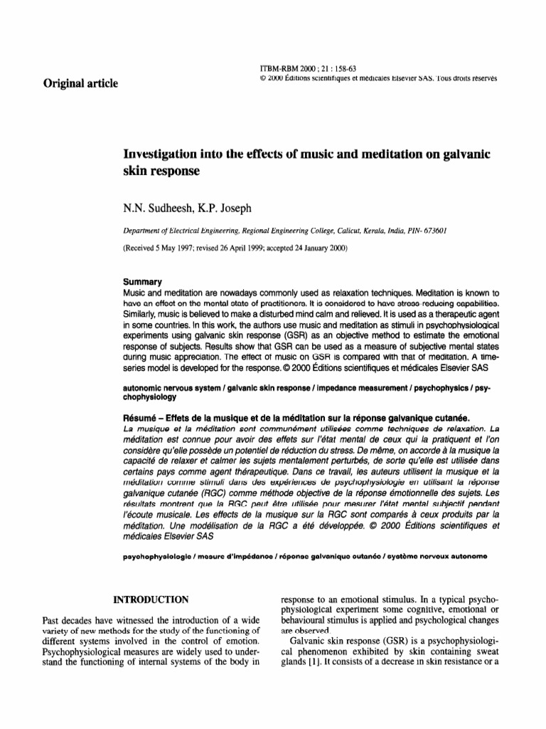Effects of Music and Meditation on GSR | PDF | Psychology