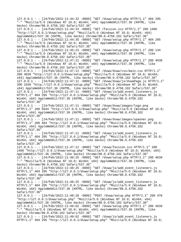 DVWA Access Log Analysis | PDF | Safari (Web Browser) | Software