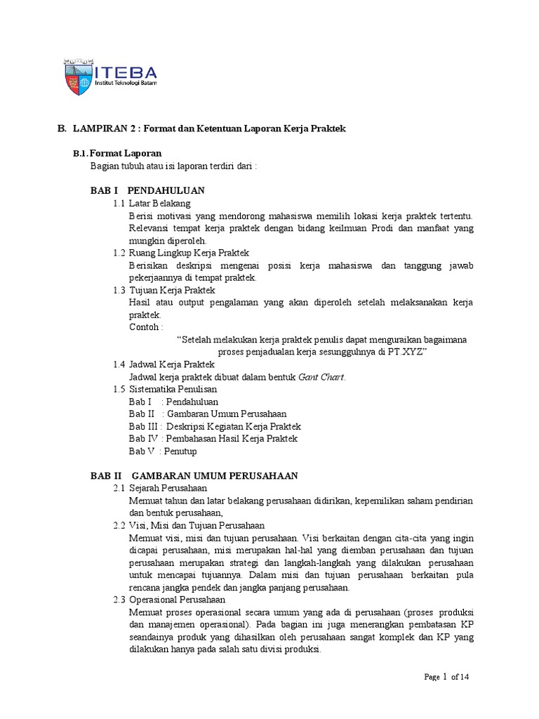 Format Penulisan Laporan Kerja Praktek | PDF