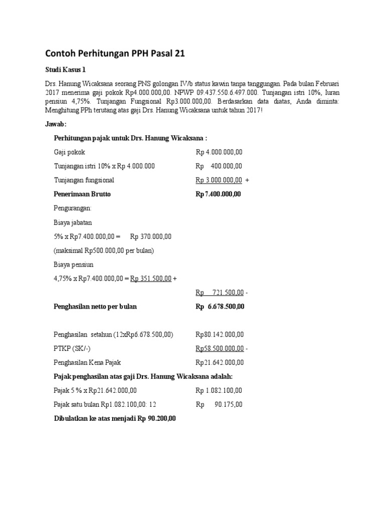 Contoh Perhitungan PPH Pasal 21 | PDF | Pengelolaan Keuangan & Uang