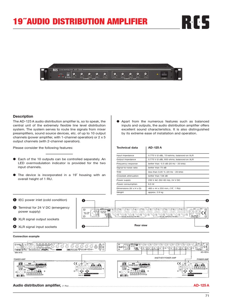 Audio Distributer RCS Ad 125a | PDF | Amplifier | Sound Production ...