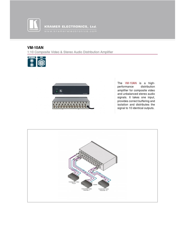 Audio Video Distributer Kramer Vm-10an | PDF | Sound Production ...