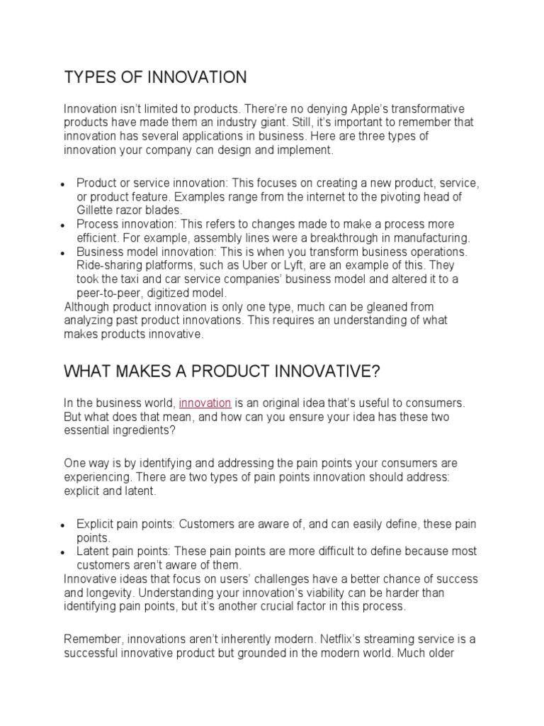 Types of Innovation | PDF | Innovation | Design Thinking