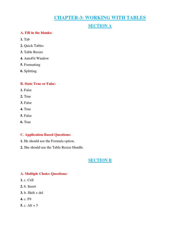 Grade 5 CHAPTER 3-Working With Tables | PDF