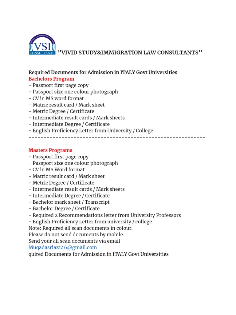 Vivid Study&Immigration Law Consultants’’Checklist (1) (1) | PDF