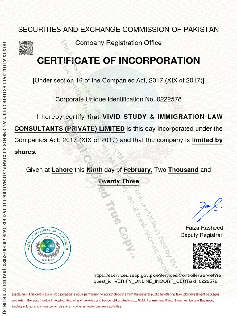 Incorporation Certificate | PDF