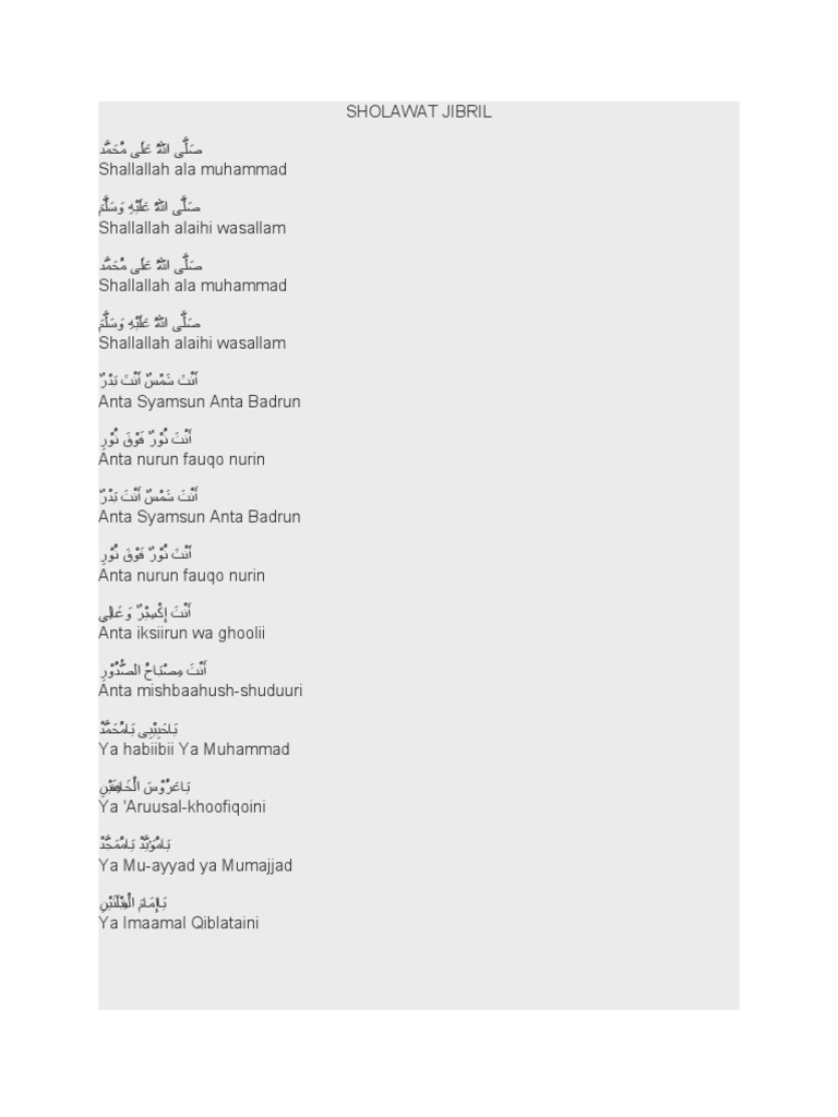 SHOLAWAT JIBRIL | PDF