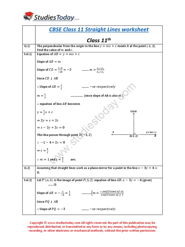 CBSE Class 11 Mathematics Worksheet - Straight Lines | PDF | Slope | All Rights Reserved
