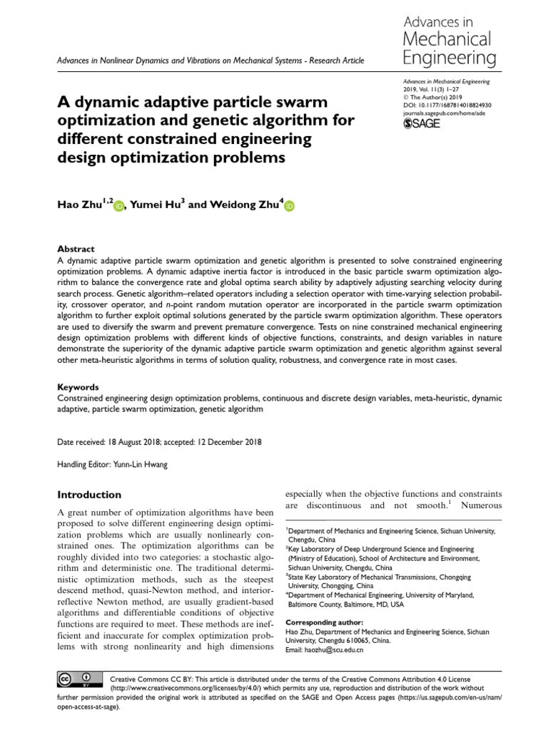 A Dynamic Adaptive Particle Swarm Optimization and | PDF | Mathematical Optimization | Genetic ...