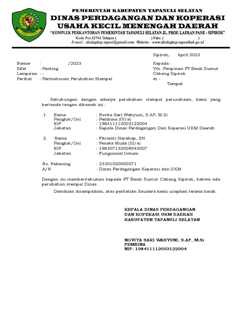 Permohonan Perubahan Stempel Koperasi | PDF