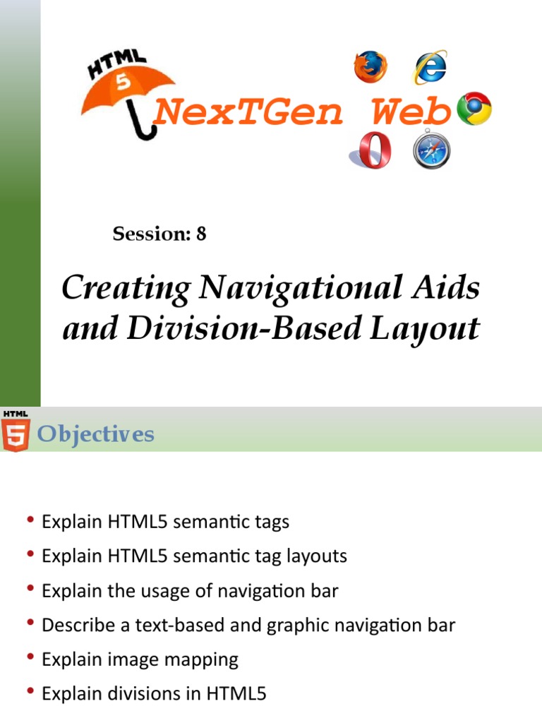 HTML5 S08 Navigation, Layout | PDF | Html Element | Page Layout
