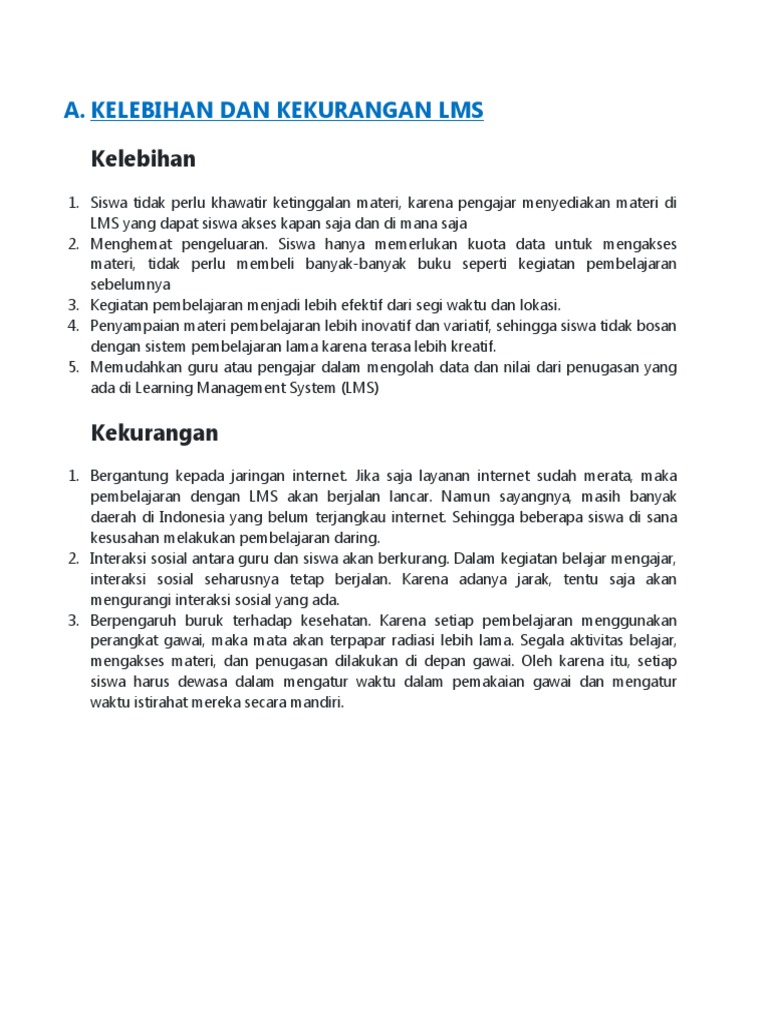 Kelebihan Dan Kekurangan LMS | PDF Kelebihan Dan Kekurangan LMS | PDF