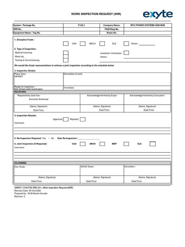 00 WIR-Blank Excel | PDF