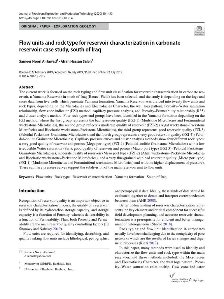 Flow Units and Rock Type For Reservoir Characterization in Carbonate Reservoir: Case Study ...