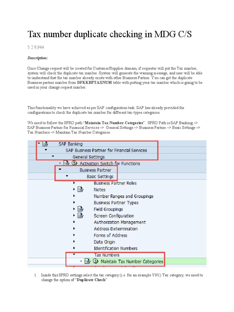 Duplicate Tax Number Check in MDG | PDF | Finance & Money Management