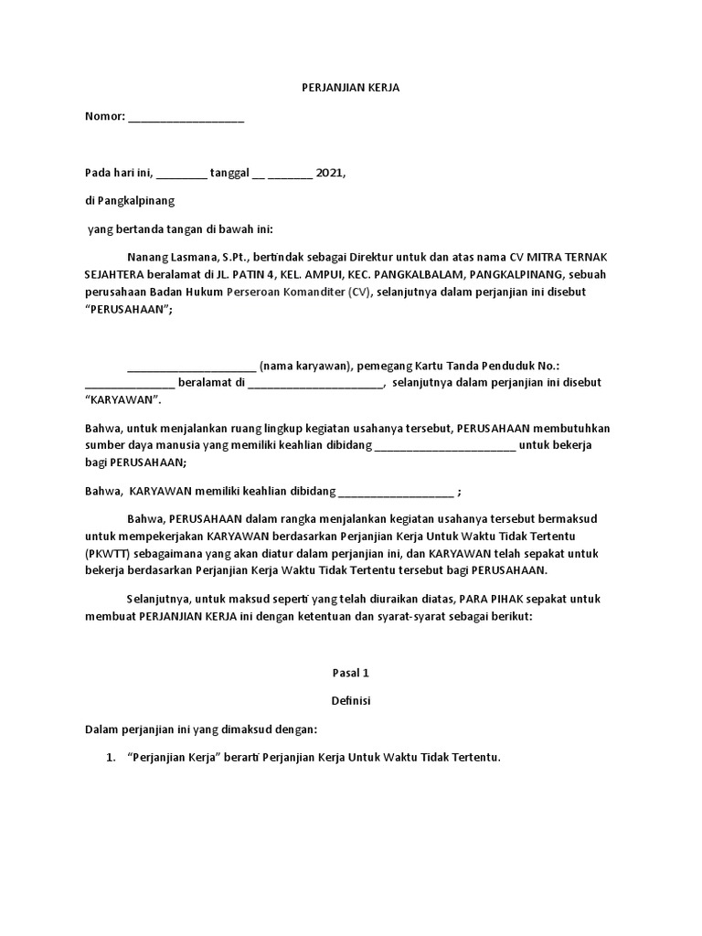 Perjanjian Kerja Pkwtt Pdf