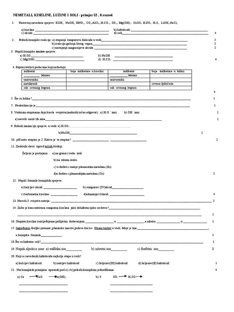 Kemija 8 - Kiseline, Luzine I Soli | PDF