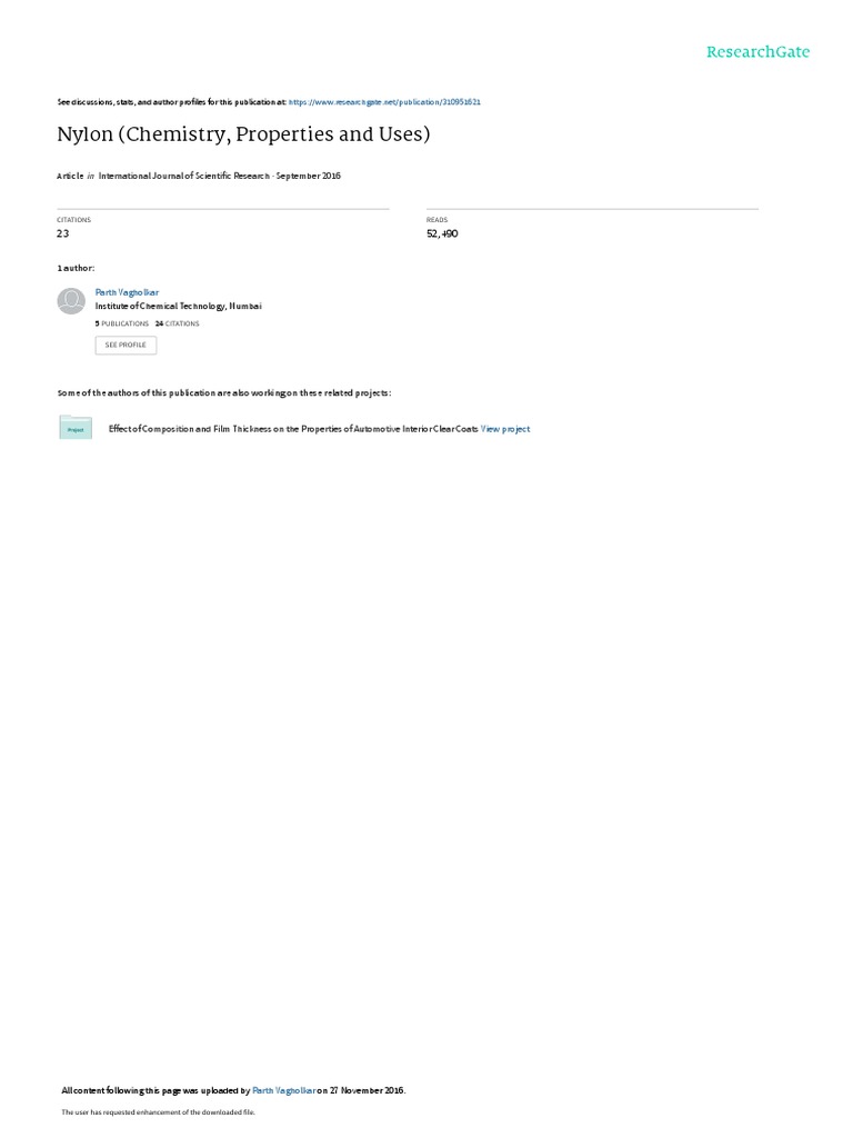 Nylon | Download Free PDF | Nylon | Polymerization