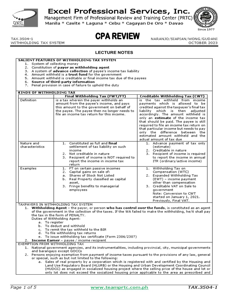 TAX.3504 Withholding Tax System | PDF | Cost Of Living | Payments