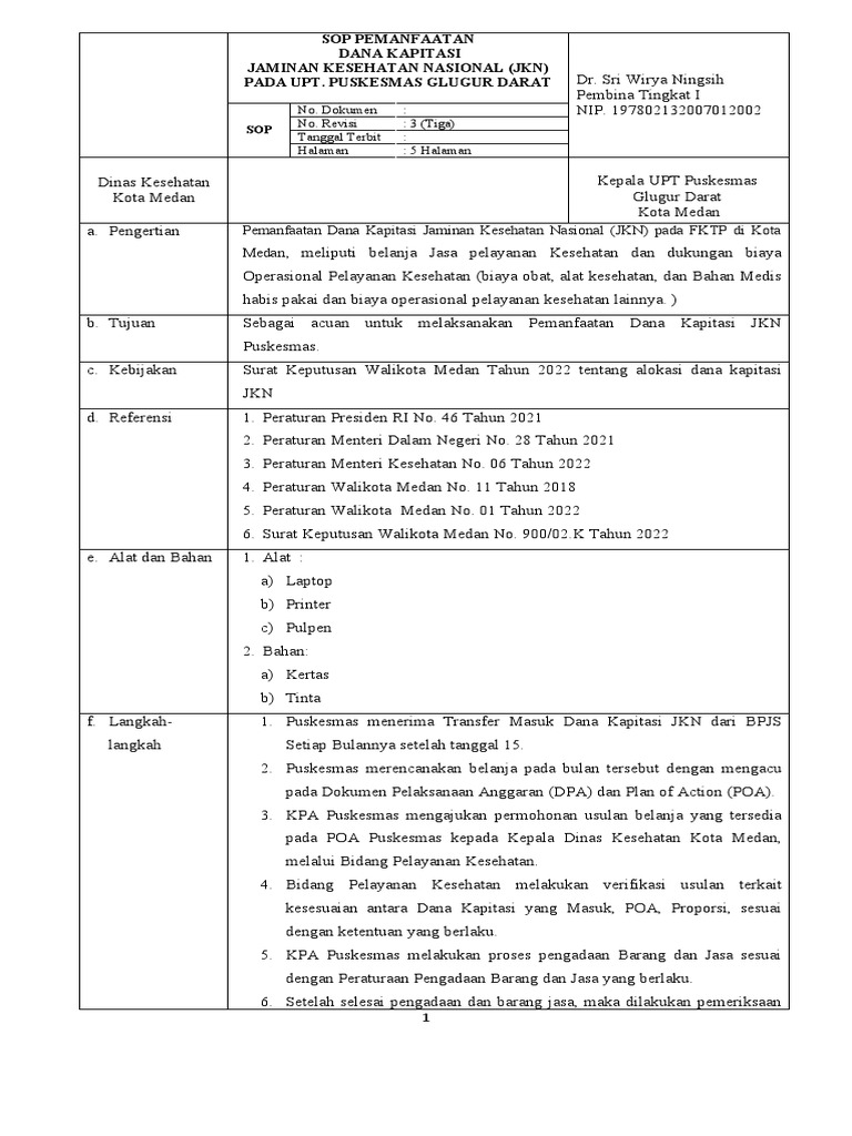 SOP Dana Kapitasi JKNN 2022 DAN 2023 | PDF