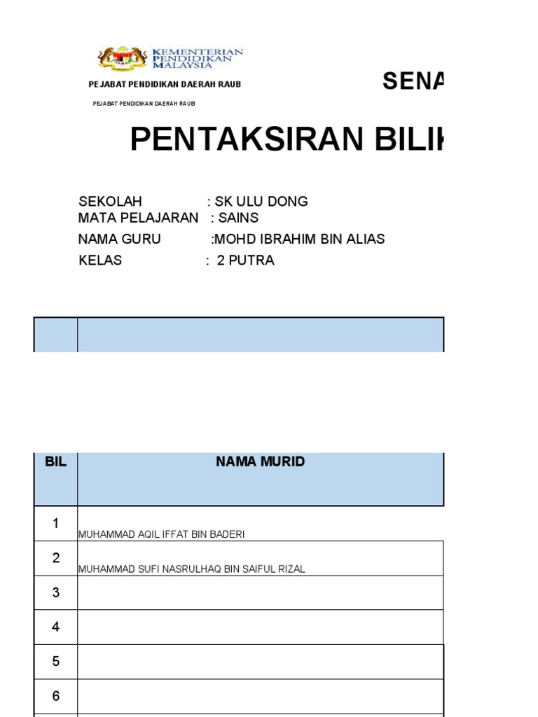 2) Senarai Nama Murid Tp1 - Tp2 - tp3 | PDF