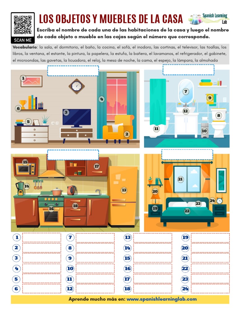 House Objects and Furniture in Spanish PDF Worksheet Objetos de La Casa ...