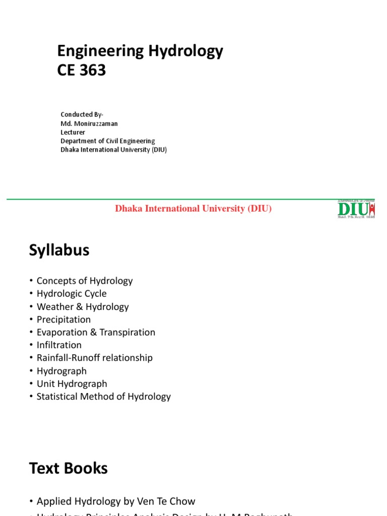 CE 363 Engineering Hydrology Syllabus | PDF | Hydrology | Flood